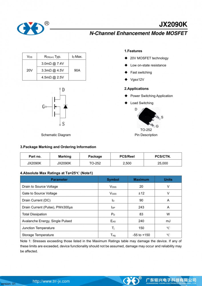 JX2090K datasheet page 1