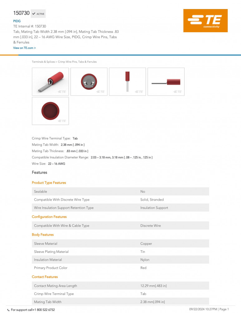 TE Connectivity 150730 document page 1