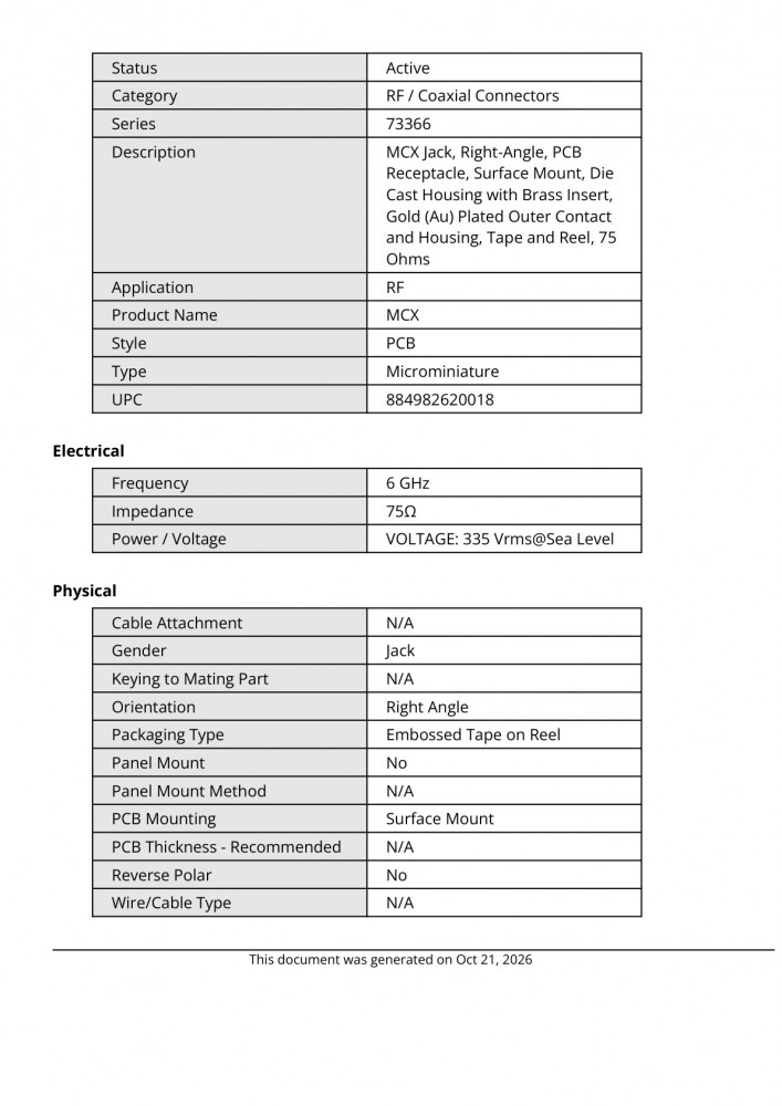 Technical document page 2 for MOLEX 734154333