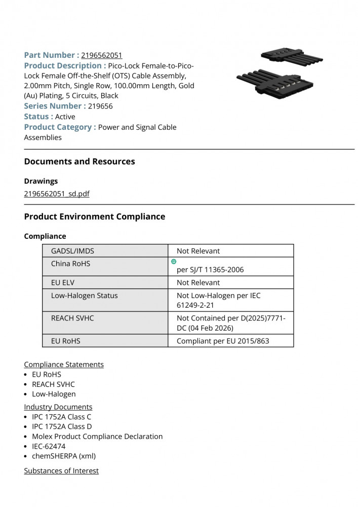 MOLEX 2196562051 product drawing page 1