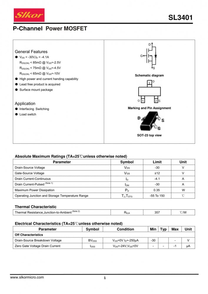 SL3401 datasheet page 1