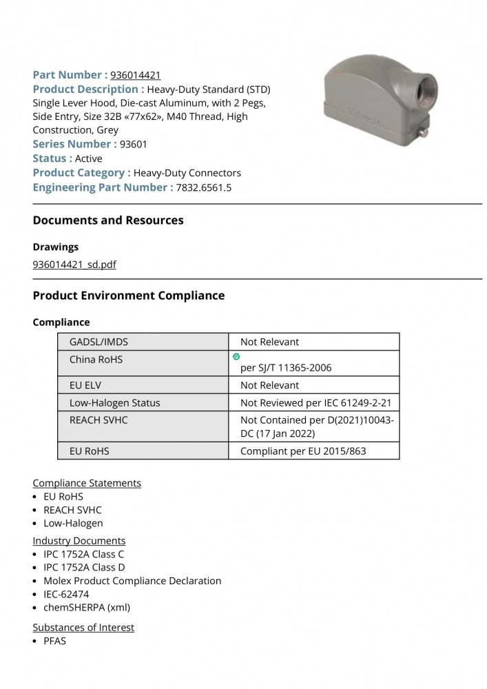 MOLEX 936014421 drawing, page 1