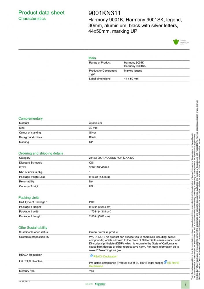 9001KN311 technical document page 1