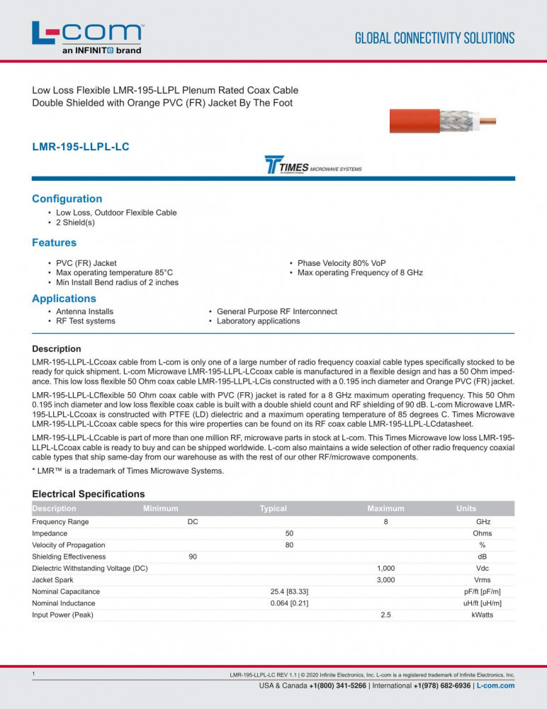 LMR-195-LLPL-LC datasheet page 1