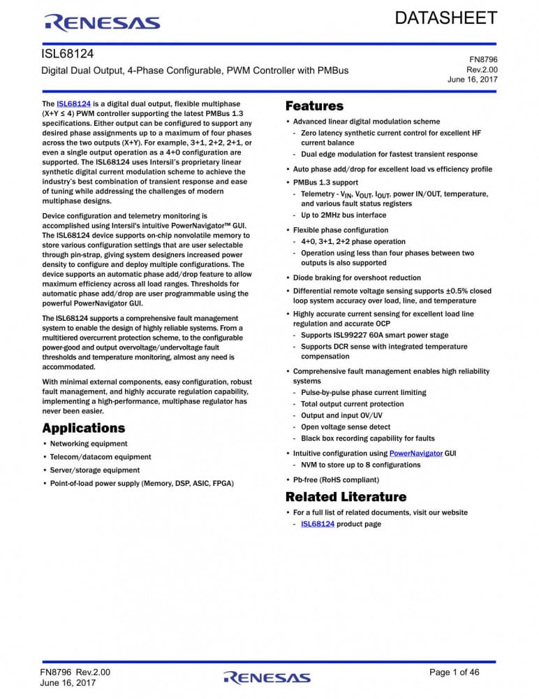 ISL68124 datasheet page 1