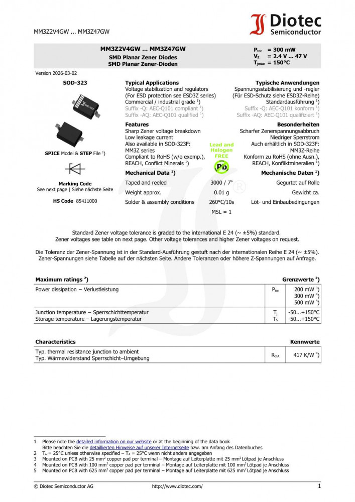 MM3Z series datasheet page 1
