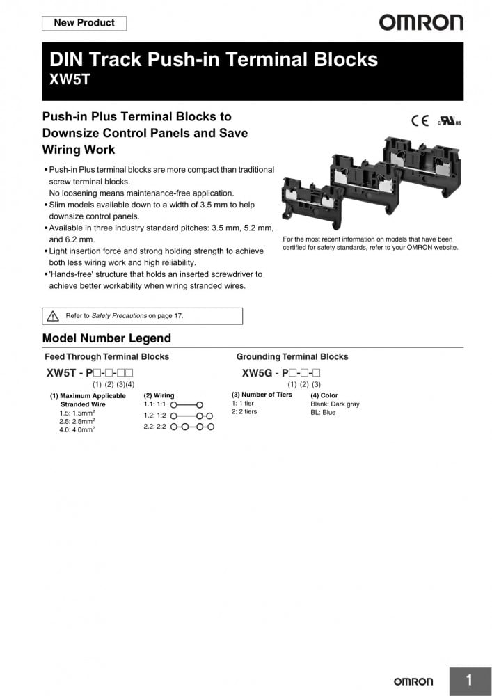 OMRON XW5 series datasheet page 1