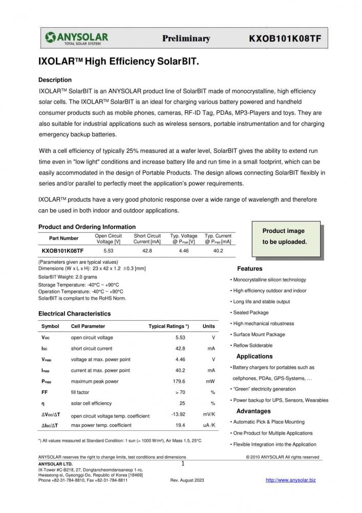 ANYSOLAR KXOB101K08TF-TR datasheet page 1