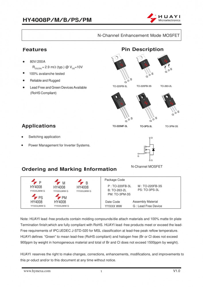 HY4008P datasheet page 1