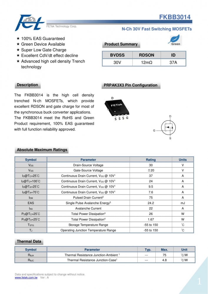 FKBB3014 datasheet page 1