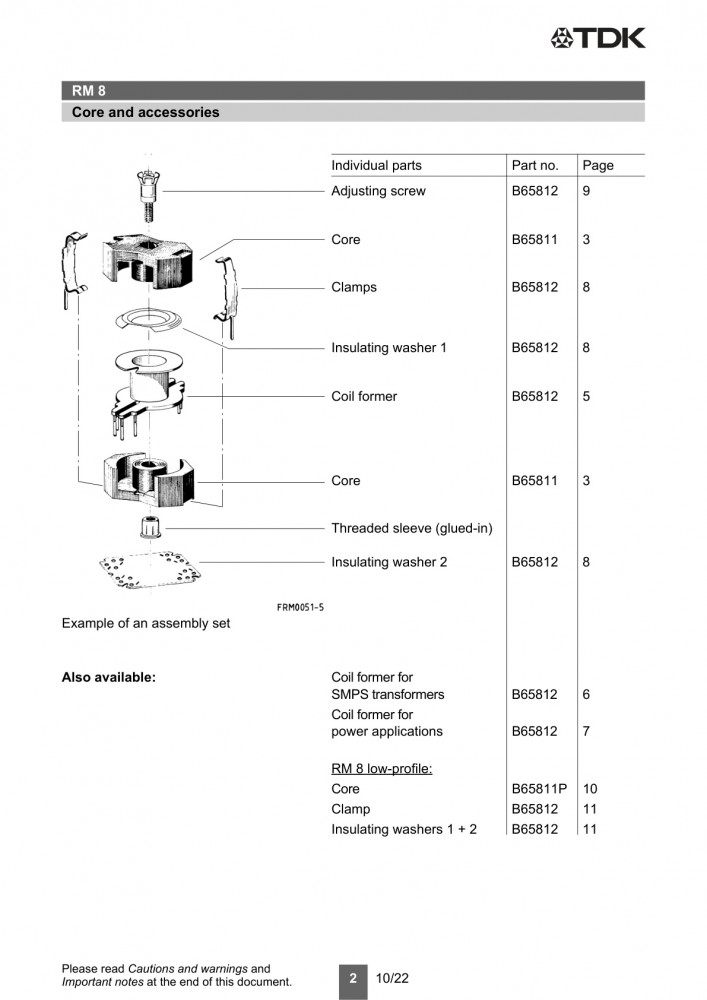 RM 8 ferrite and accessories document, page 2