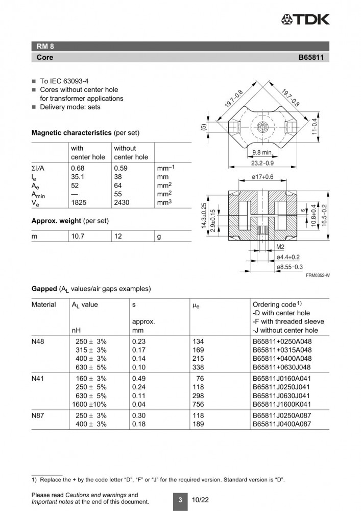 RM 8 ferrite and accessories document, page 3