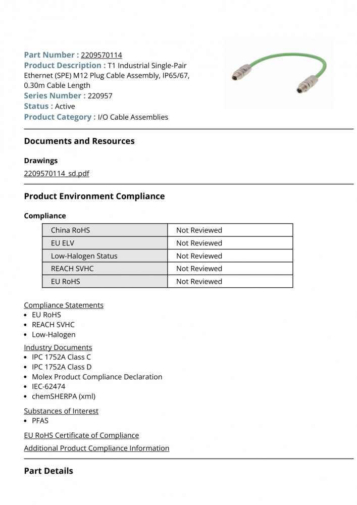 MOLEX 2209570114 drawing preview, page 1