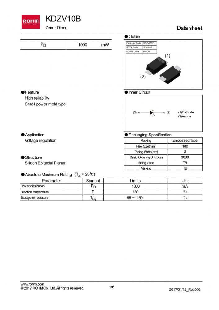 ROHM KDZVTR10B datasheet page 1