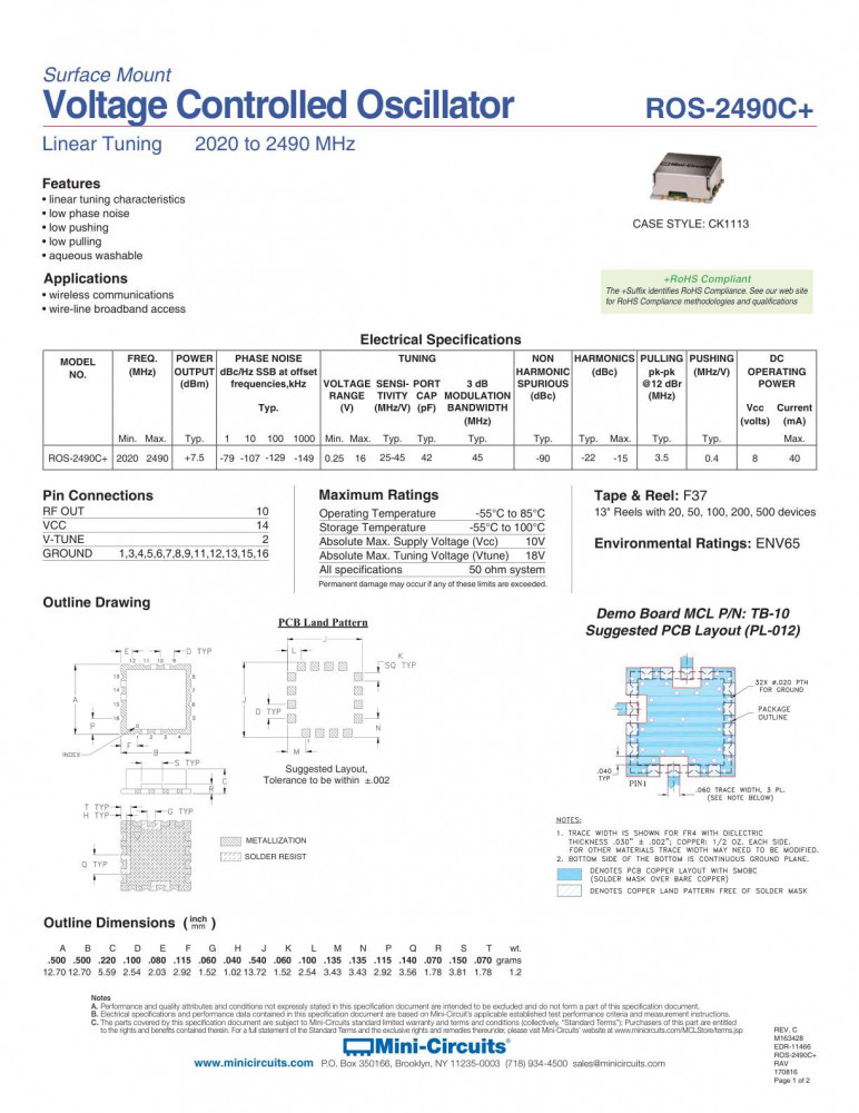 ROS-2490C+ datasheet visual, page 1