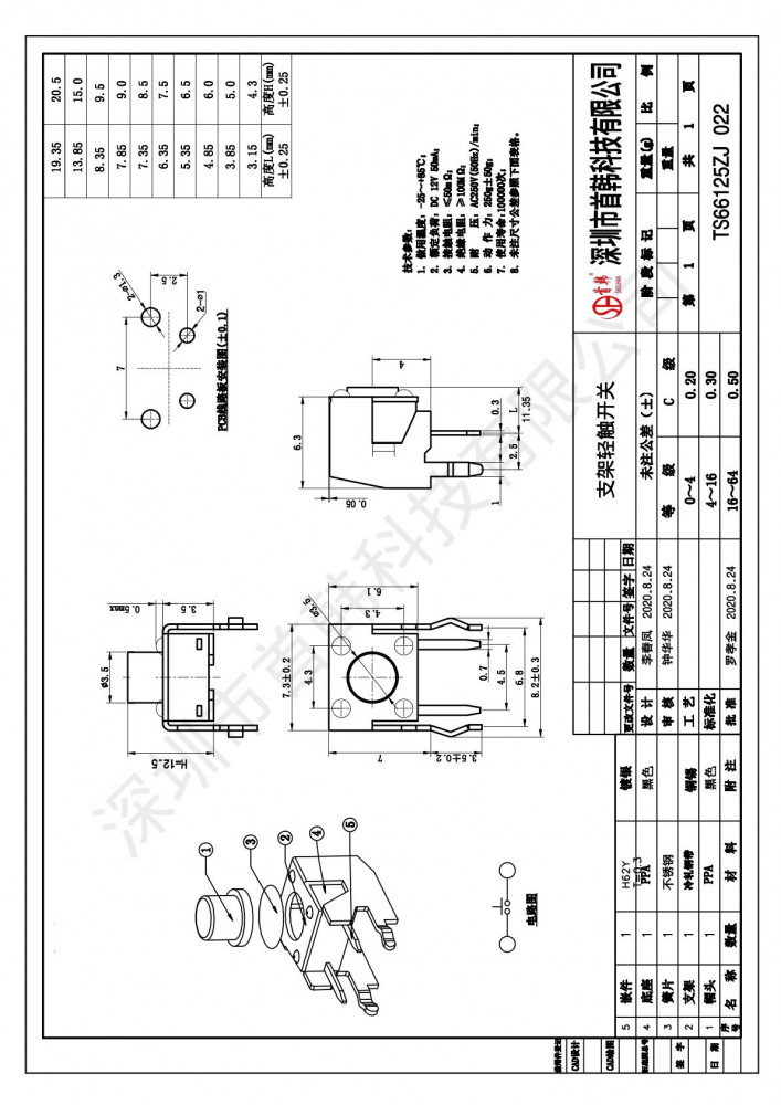 TS66125ZJ 022 specification sheet page 1
