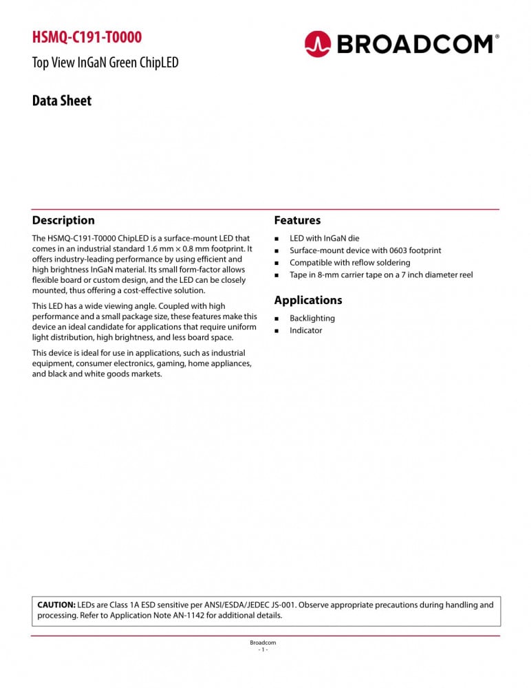 HSMQ-C191-T0000 datasheet page 1