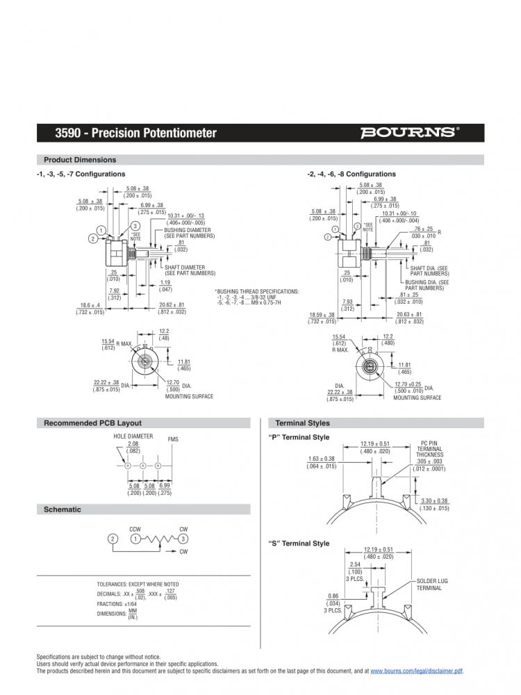 BOURNS 3590 precision potentiometer datasheet page 2