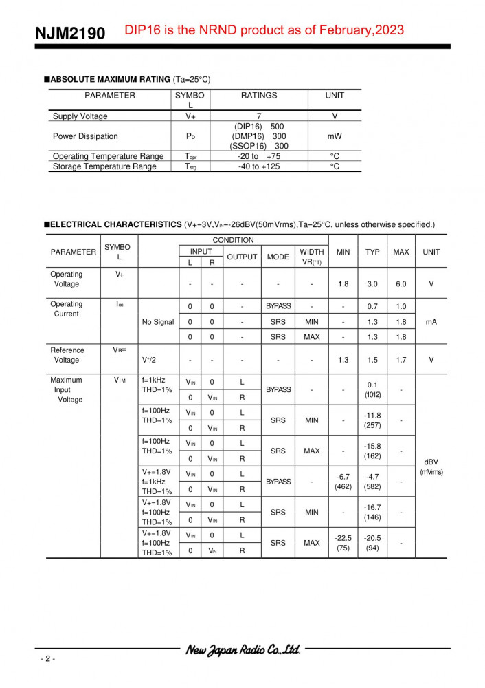 NJM2190 datasheet page 2