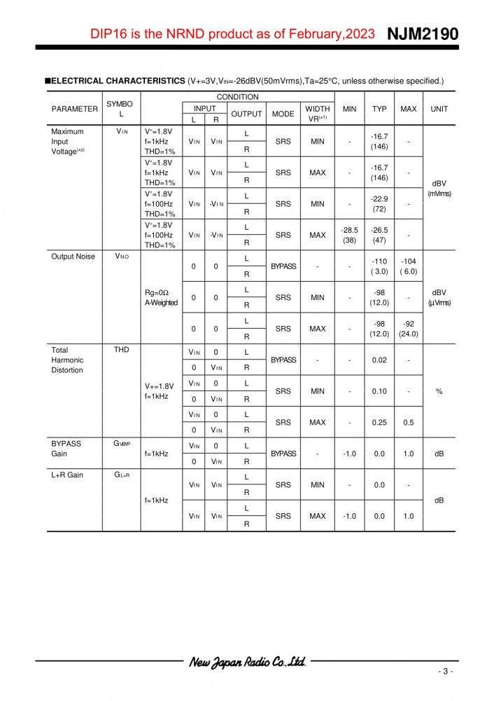 NJM2190 datasheet page 3