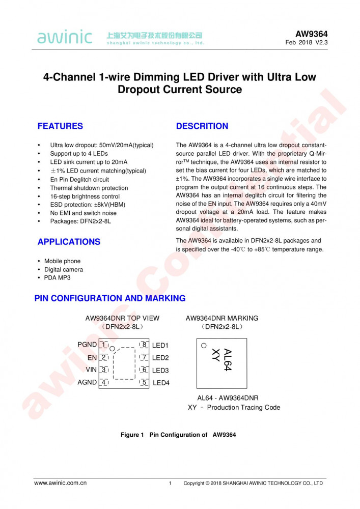 AW9364DNR datasheet page 1
