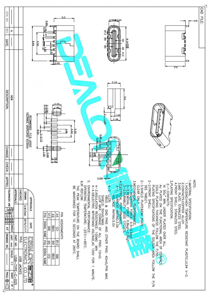 DEALON USB-TYPE-C-025 technical drawing preview