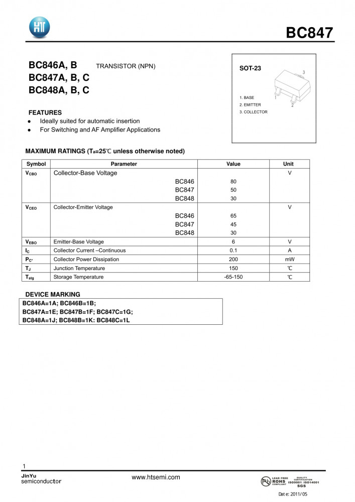 BC847A datasheet page 1