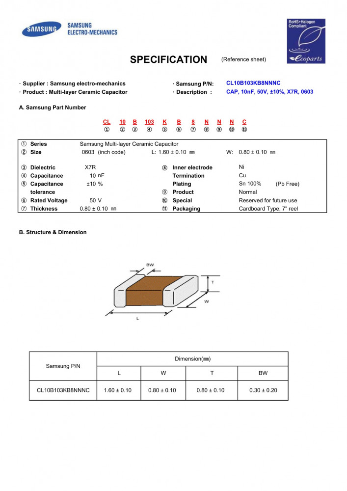 CL10B103KB8NNNC reference specification page 1