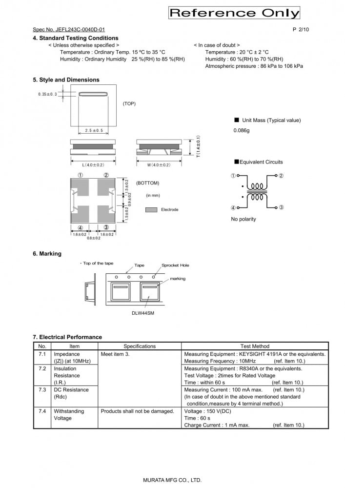 DLW44SM242SK2L specification page 2