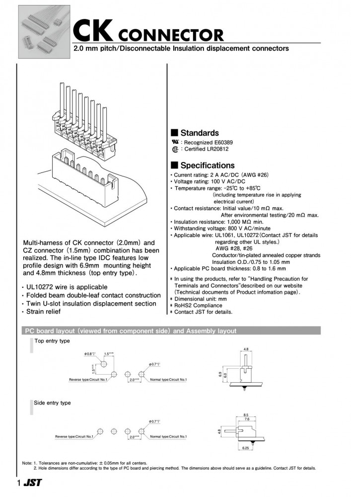 JST CK connector technical document page 1