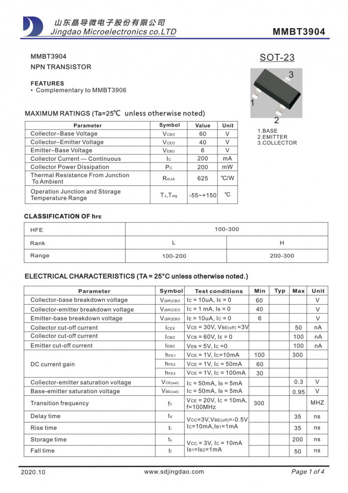 MMBT3904 datasheet page 1