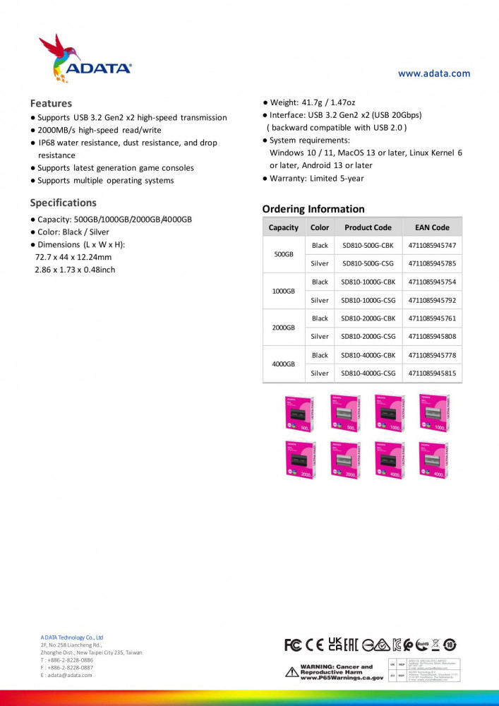 ADATA SD810 product document, page 3