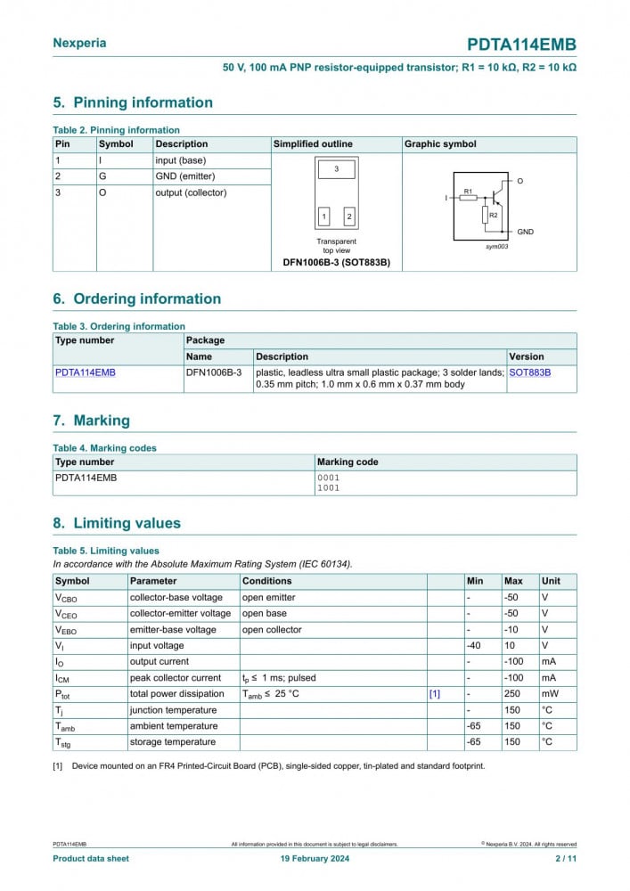 PDTA114EMB datasheet page 2