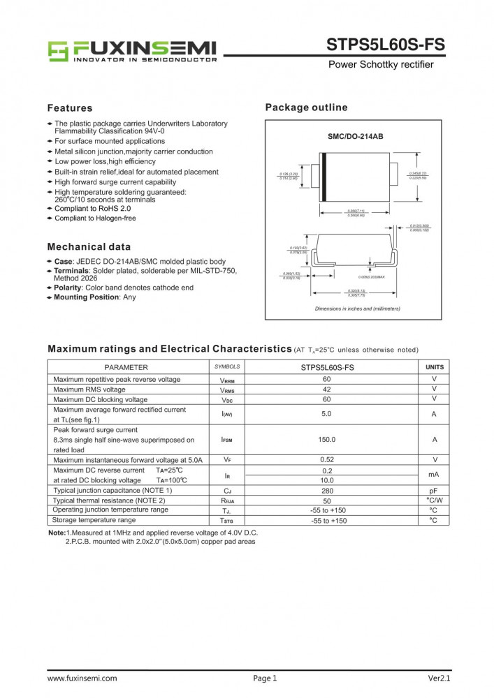 STPS5L60S-FS datasheet page 1