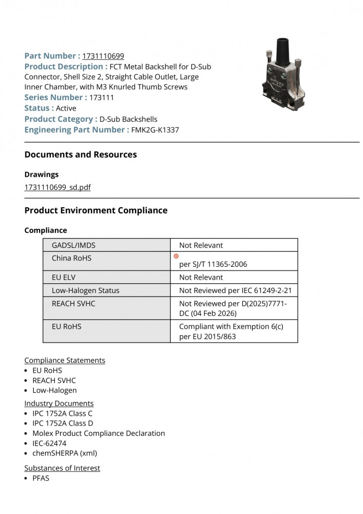 MOLEX 1731110699 drawing preview, page 1