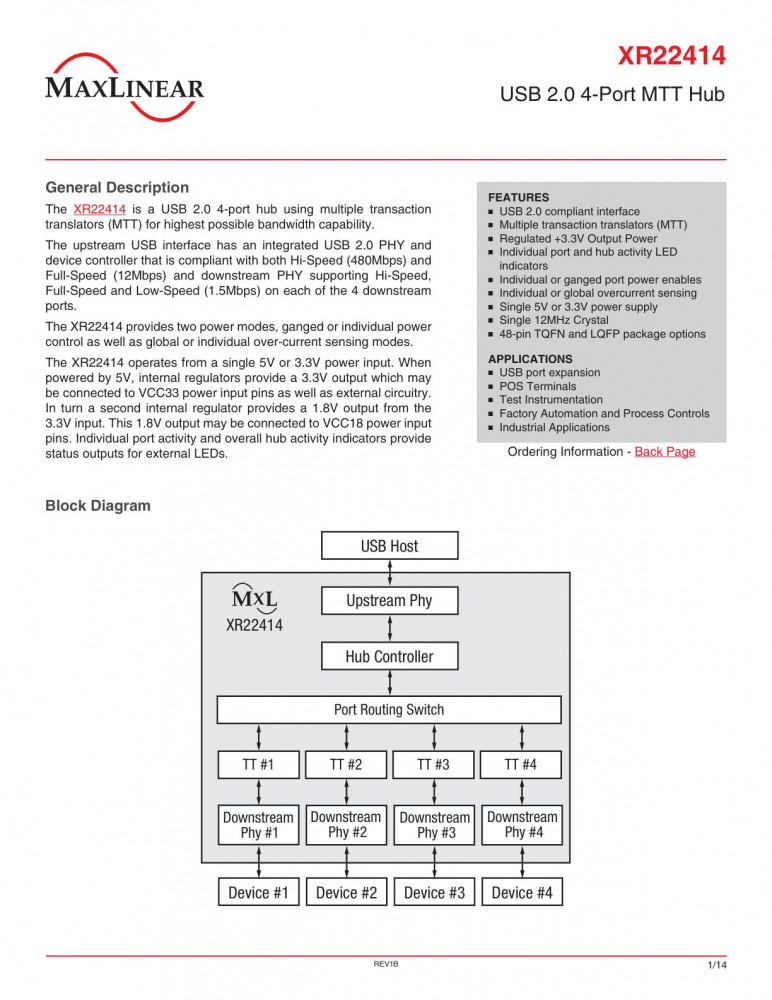 XR22414 technical document page 1