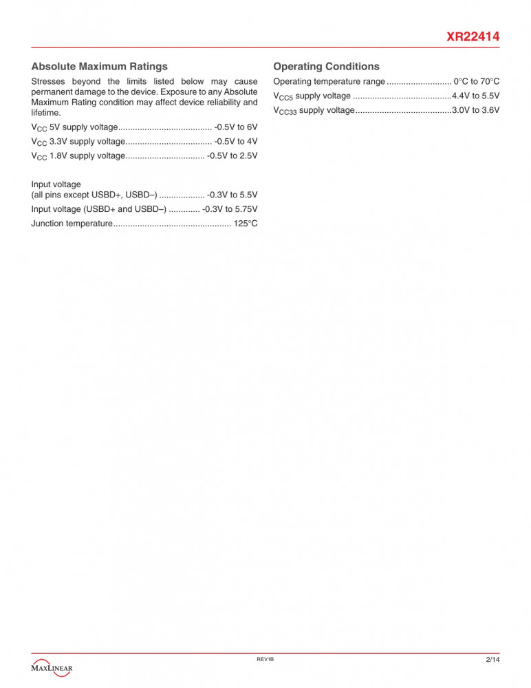 XR22414 technical document page 2