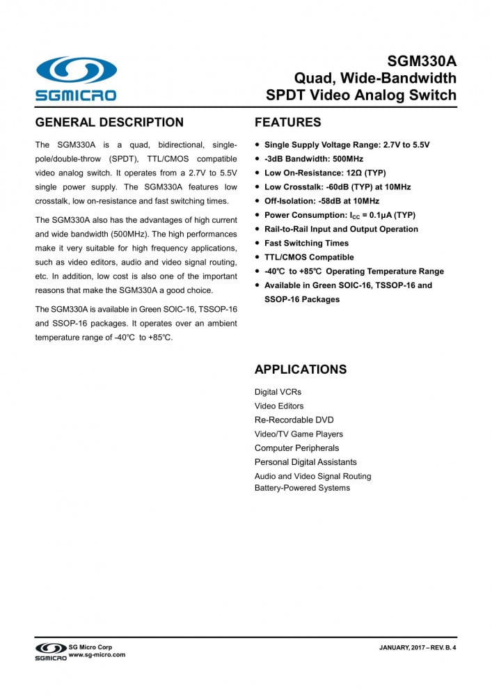 SGM330A datasheet page 1