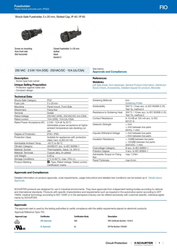 SCHURTER 0031.1384 datasheet page 1