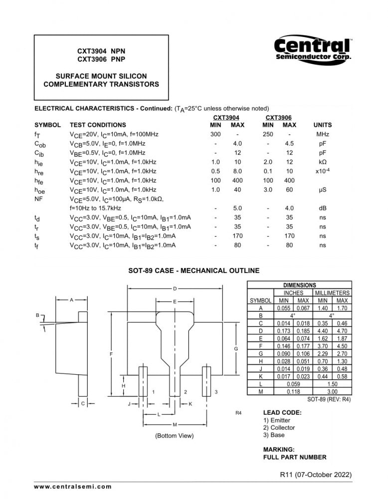 Central CXT3906 datasheet page 2