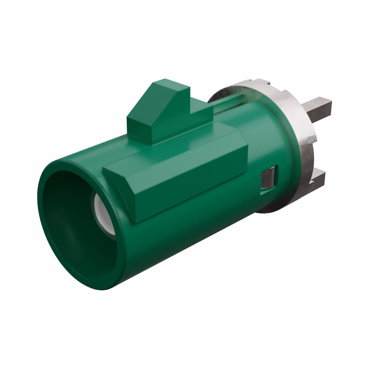 FAKRA Jack, Straight, PCB Receptacle, Through Hole, Keying Code E, Brass Body, Tin (Sn) Plated, Green, 50 Ohms for sale