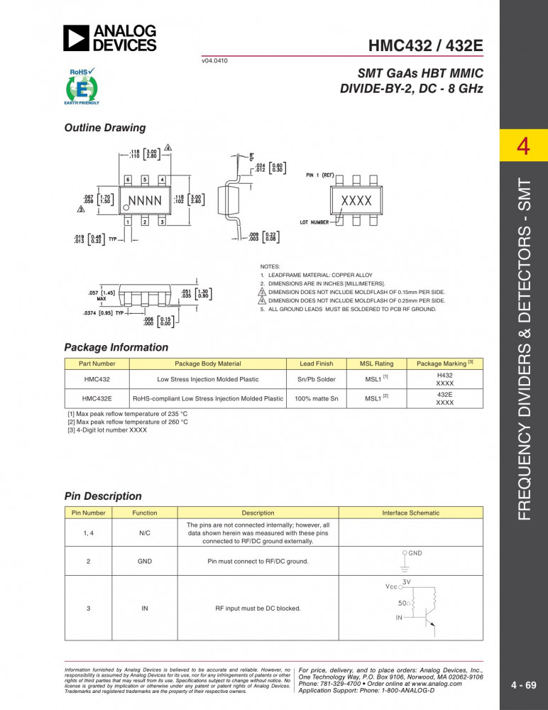 HMC432E datasheet page 4
