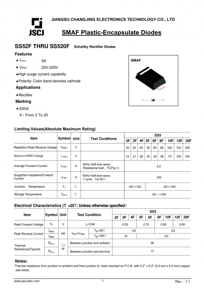 SS56F datasheet page 1