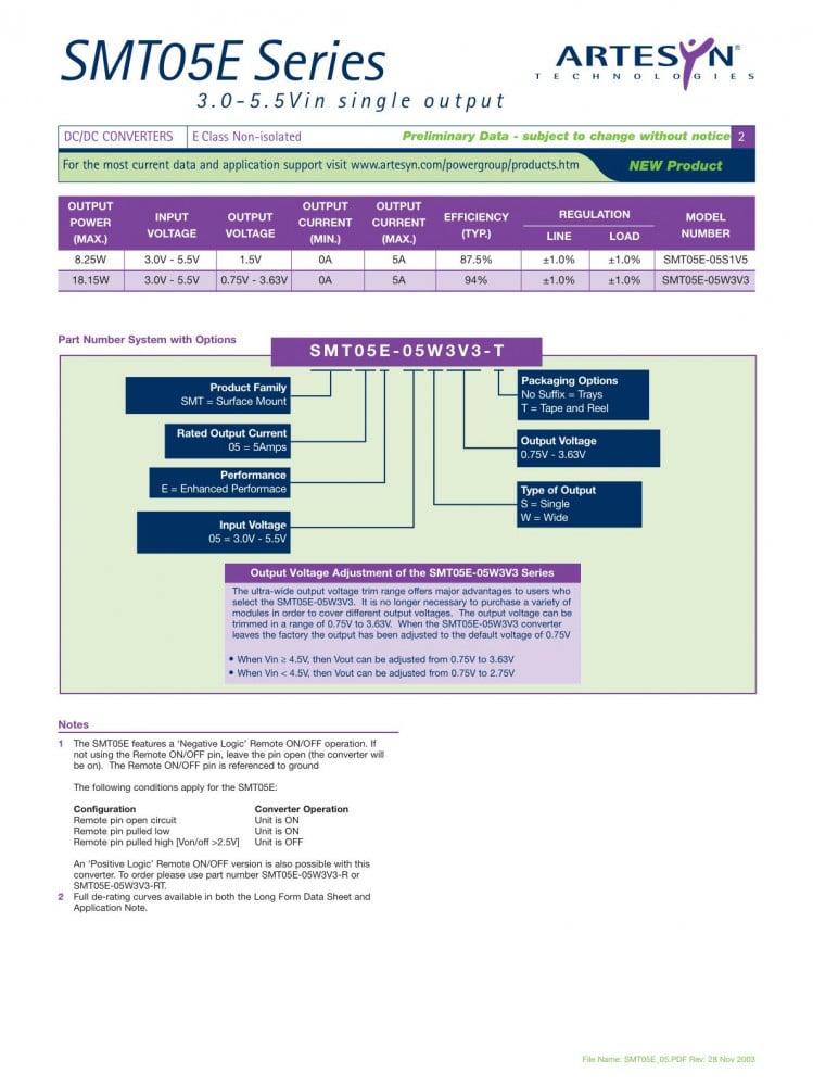 Artesyn SMT05E-05W3V3 datasheet page 2