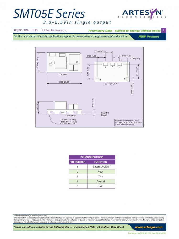 Artesyn SMT05E-05W3V3 datasheet page 3