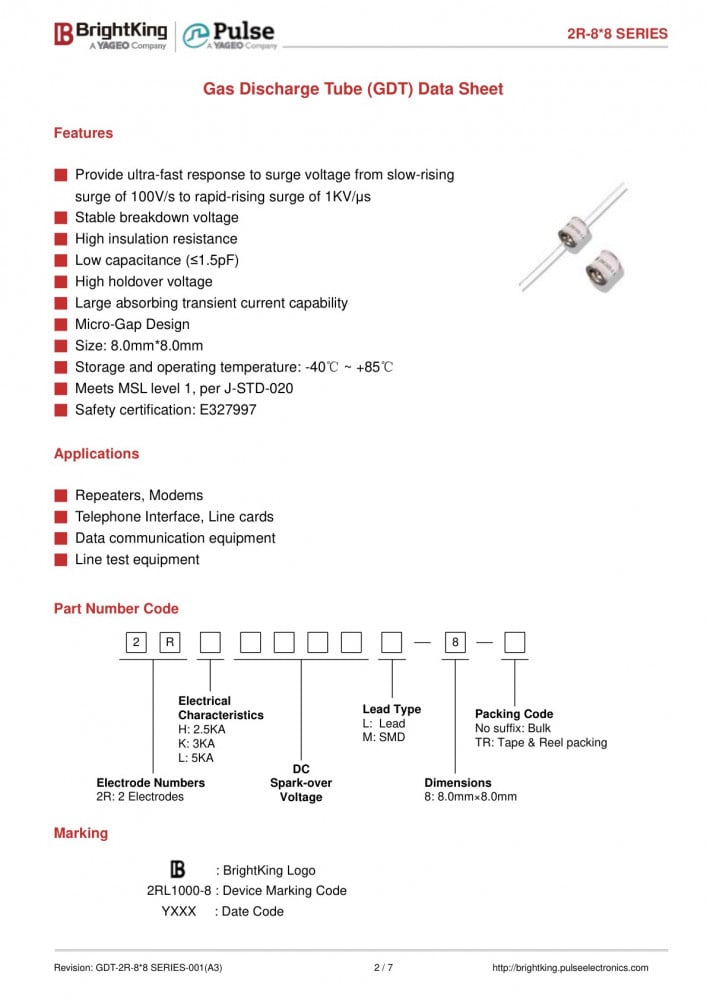 2RL1000M-8 datasheet page 1