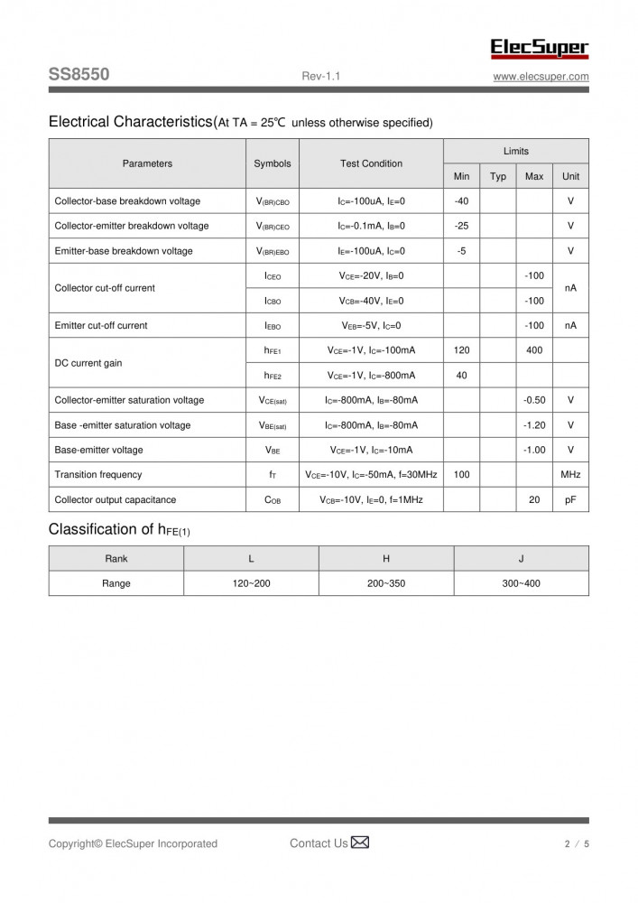SS8550 datasheet page 2
