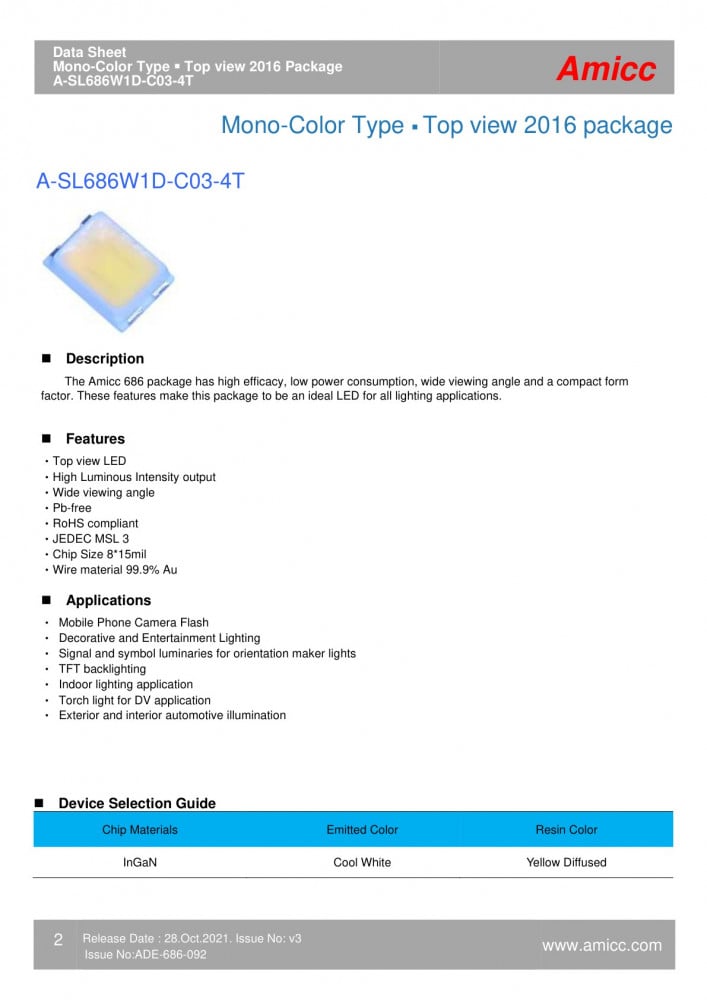 A-SL686W1D-C03-4T datasheet page 2