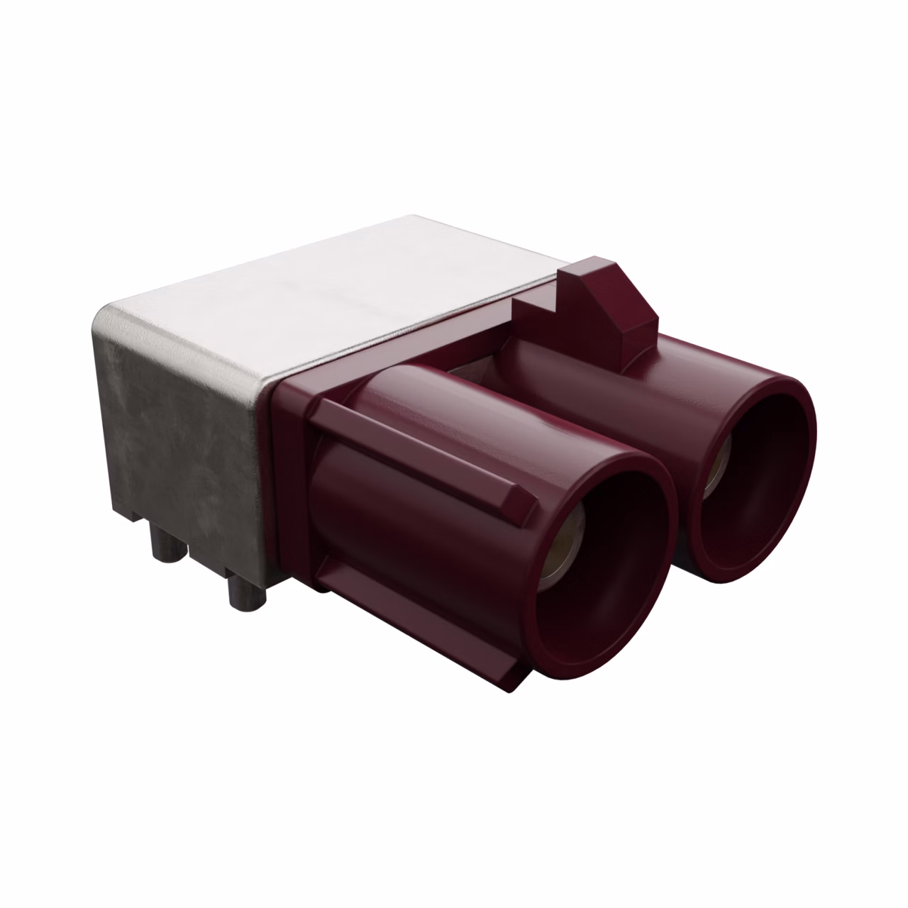 FAKRA Jack, Dual, Right-Angle, PCB Receptacle, Through Hole, Die Cast Body, Tin (Sn) Plated, Keying Code D, Bordeaux Violet, 50 Ohms for sale