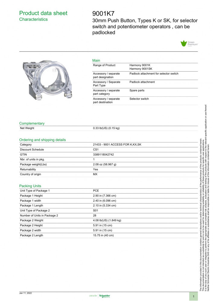 9001K7 technical document page 1